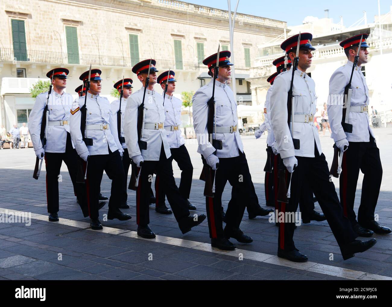 Changing of the guards ceremony at St. George Square in Valletta, Malta ...