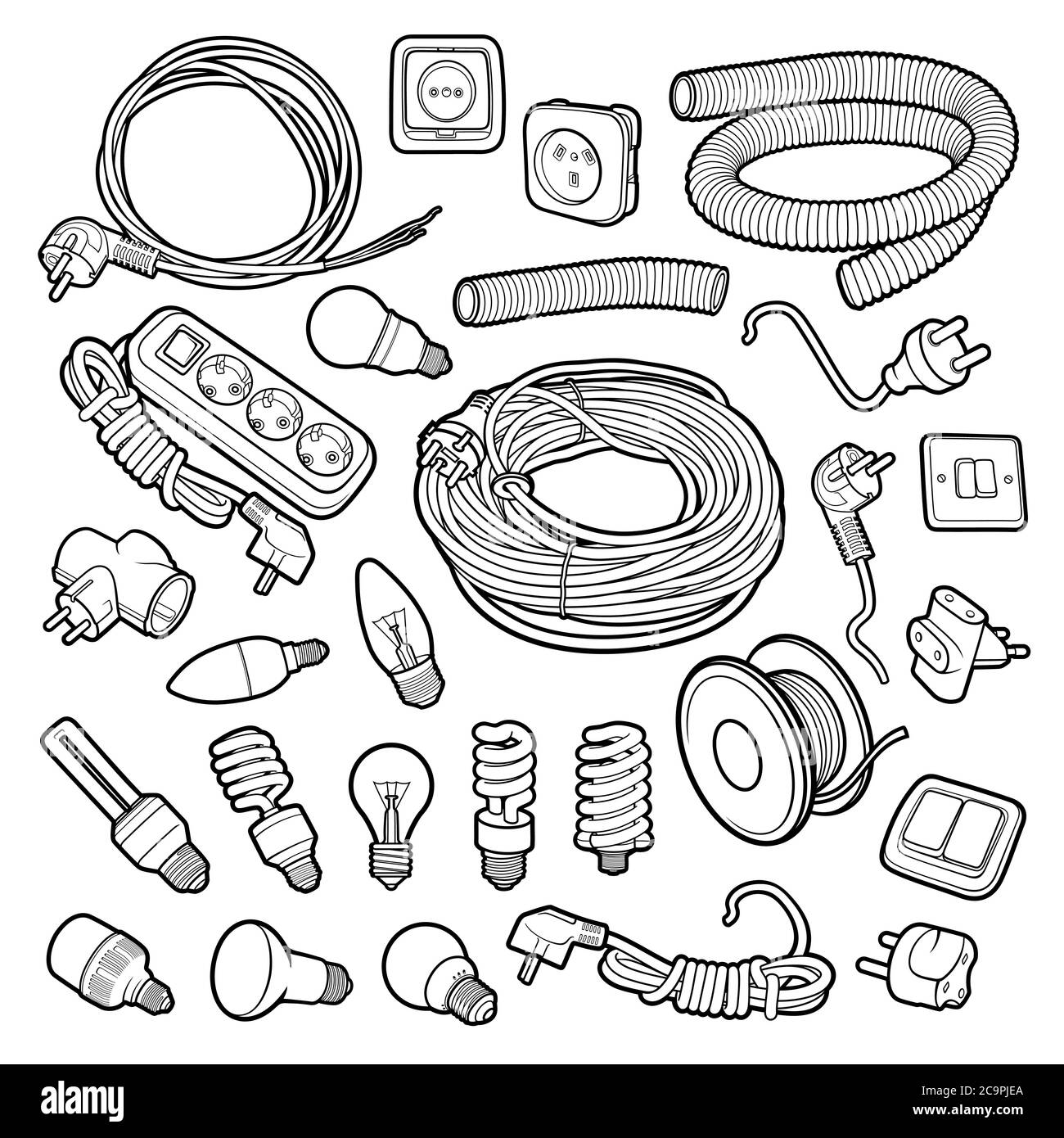 Cartoon doodles electrical instruments objects set Stock Vector Image ...
