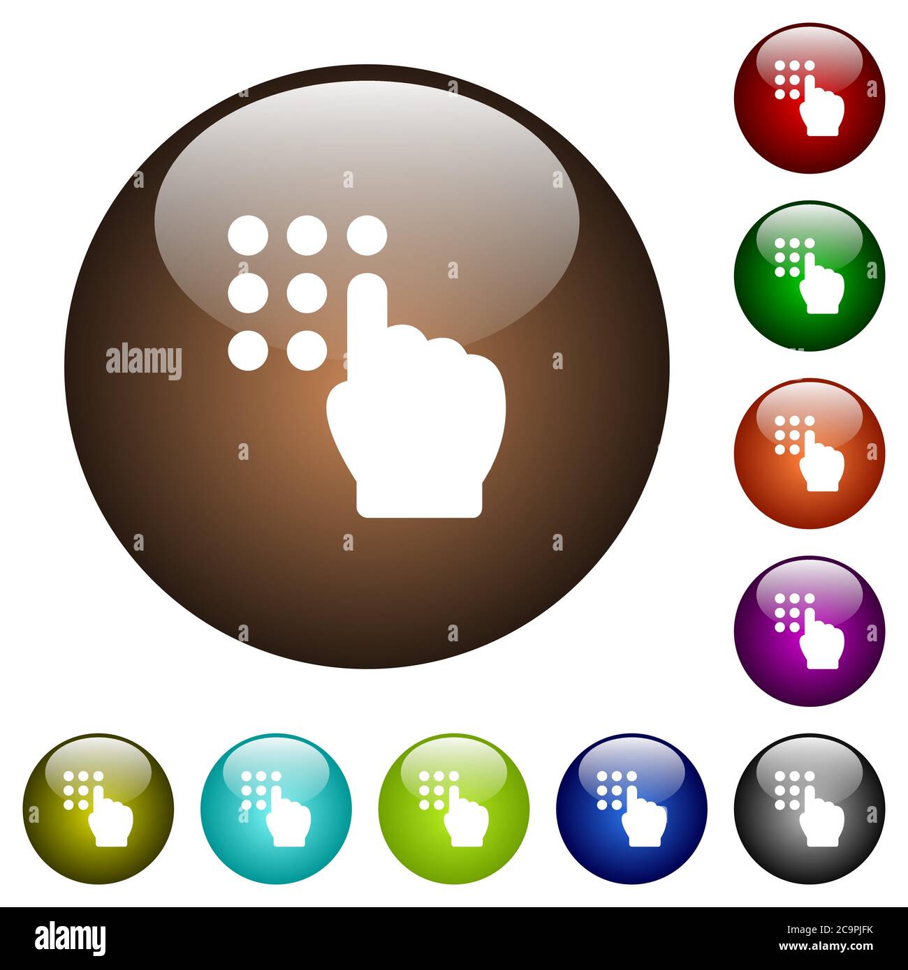 Typing security code white icons on round color glass buttons Stock ...