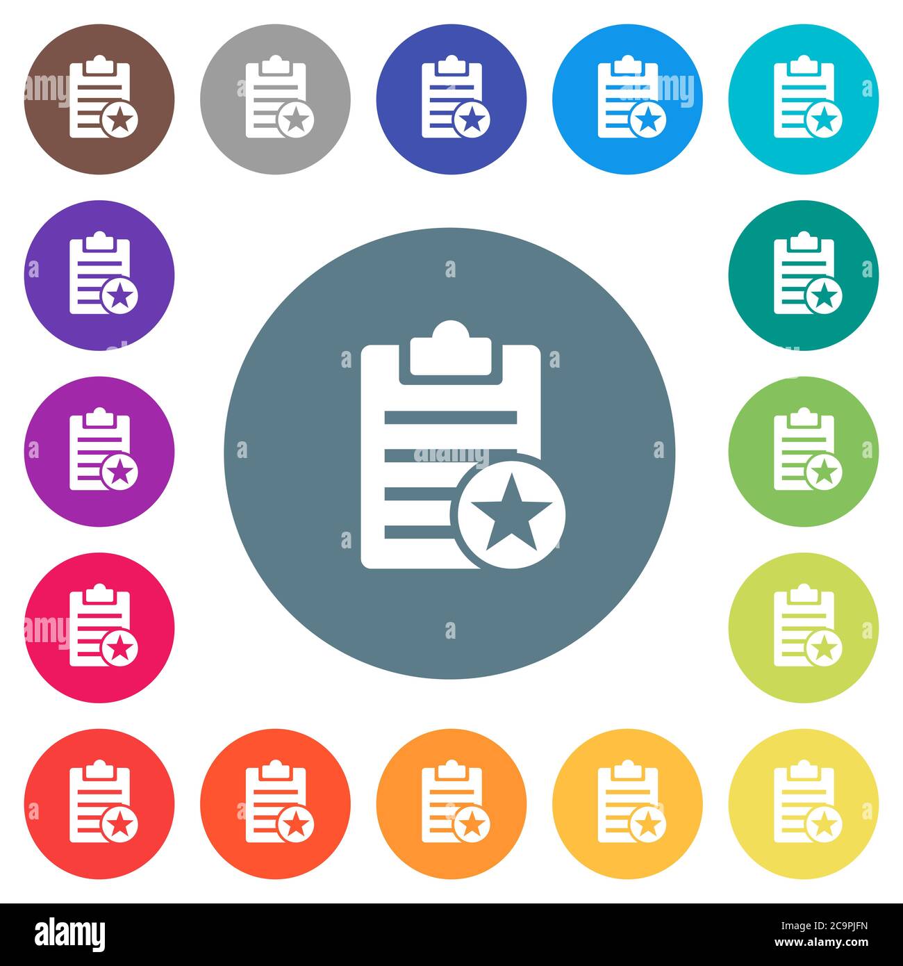 Marked note flat white icons on round color backgrounds. 17 background ...