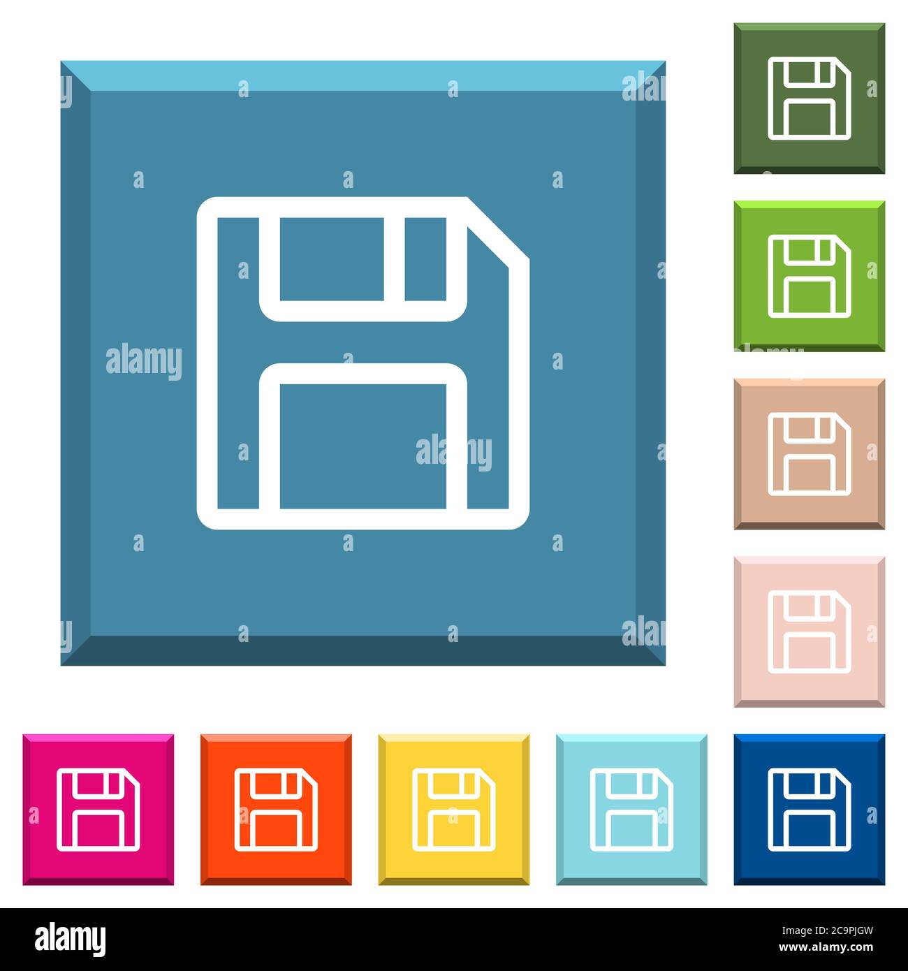 Floppy disk as save symbol white icons on edged square buttons in ...