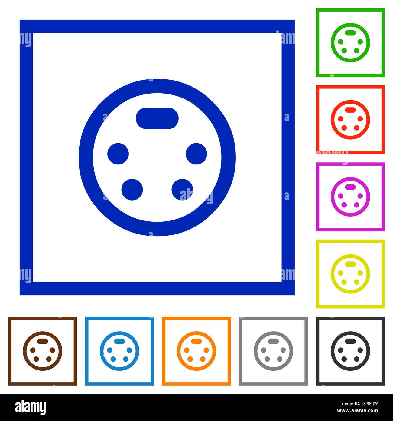 S-video connector flat color icons in square frames on white background ...