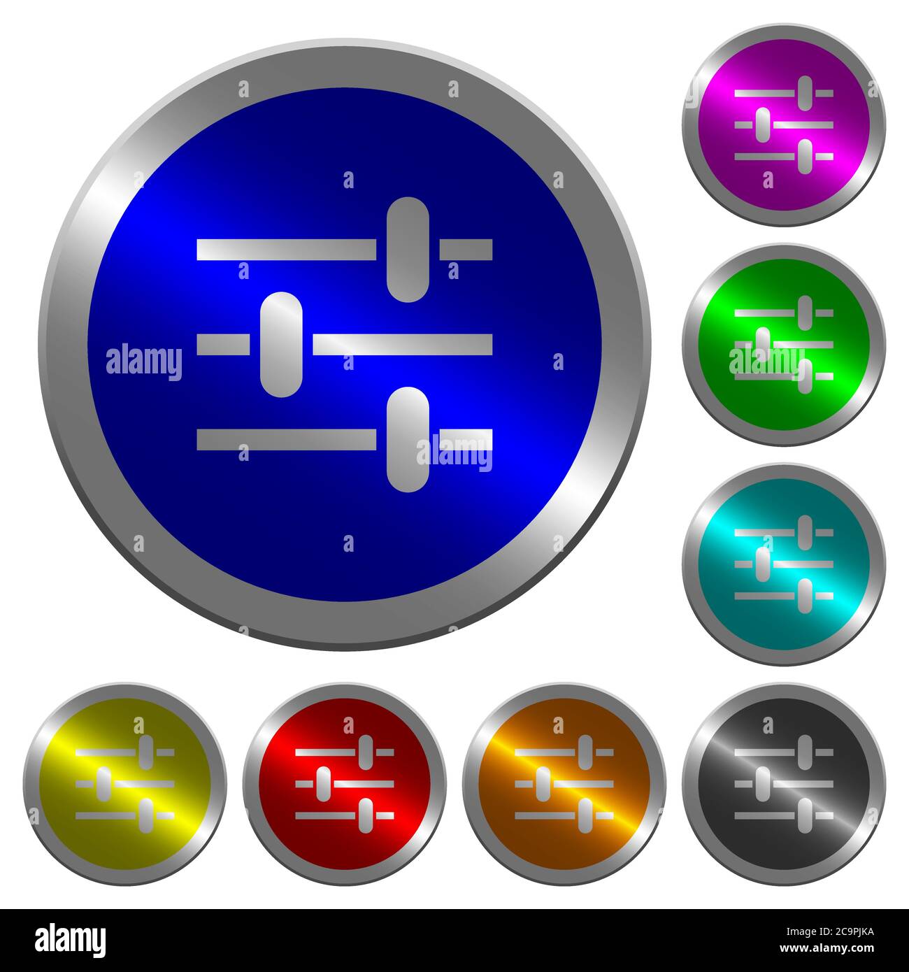 Adjustment icons on round luminous coin-like color steel buttons Stock Vector Image & Art - Alamy