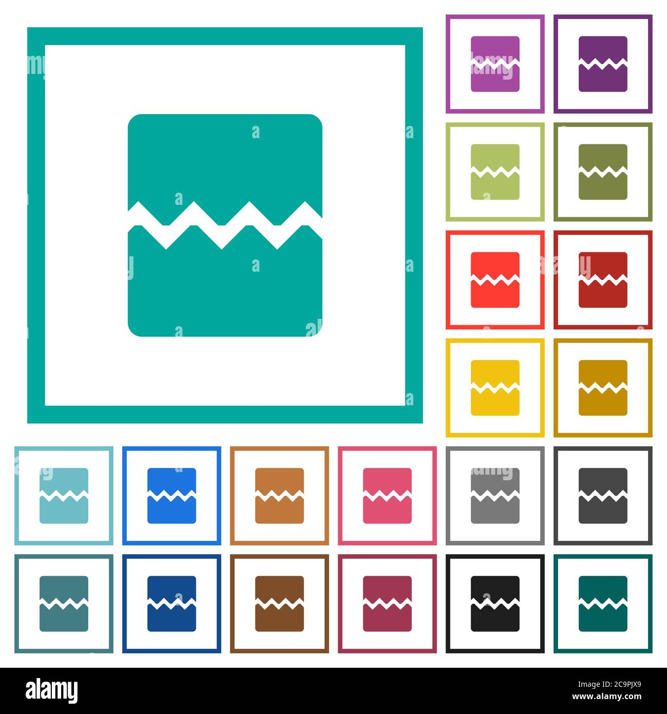 Page break flat color icons with quadrant frames on white background ...