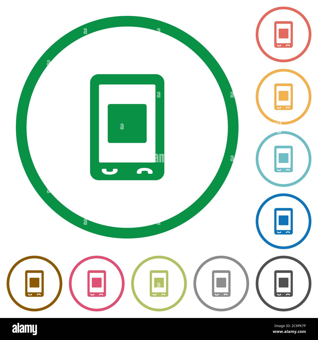 Mobile media stop flat color icons in round outlines on white ...