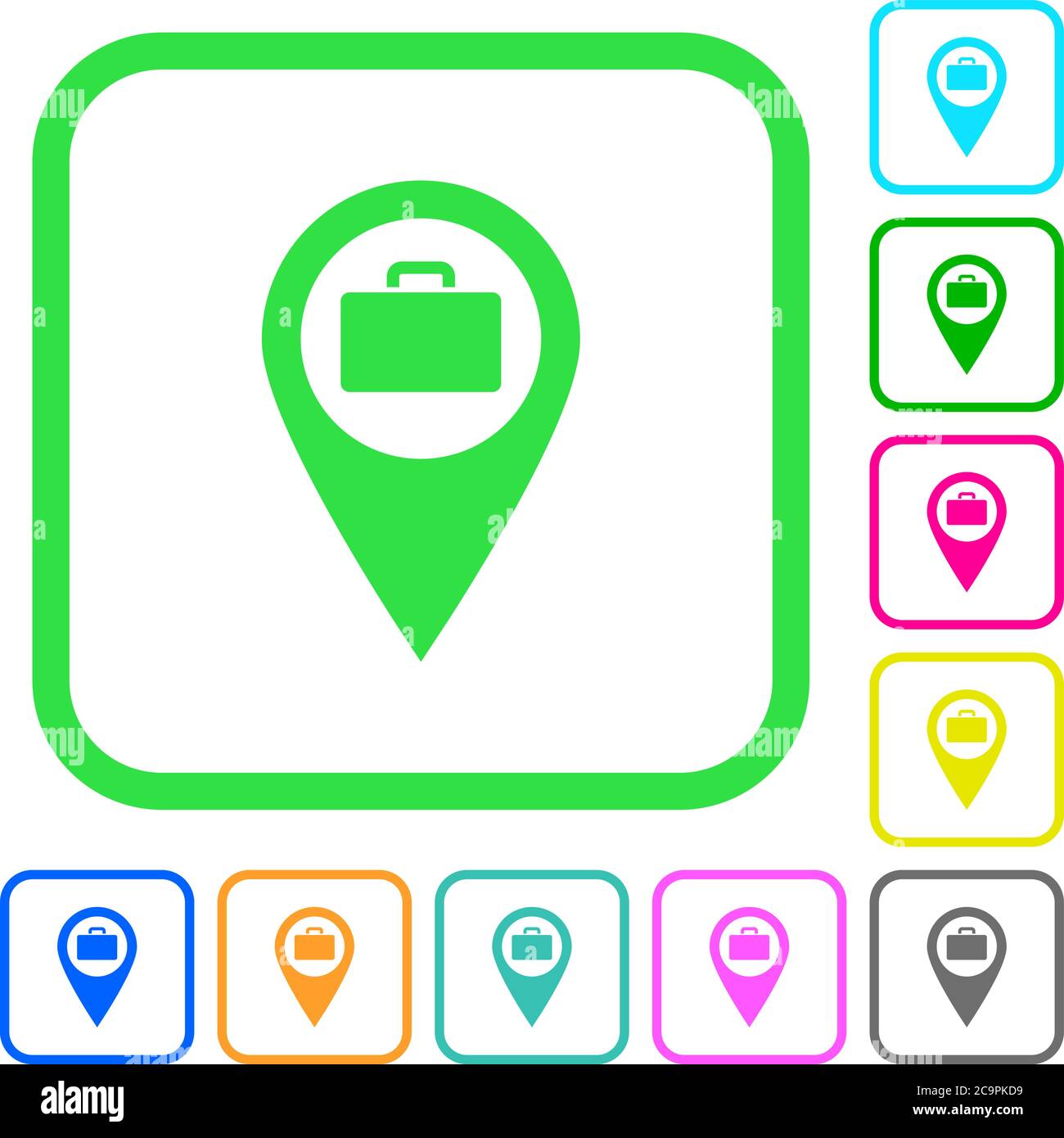 Baggage storage GPS map location vivid colored flat icons in curved ...