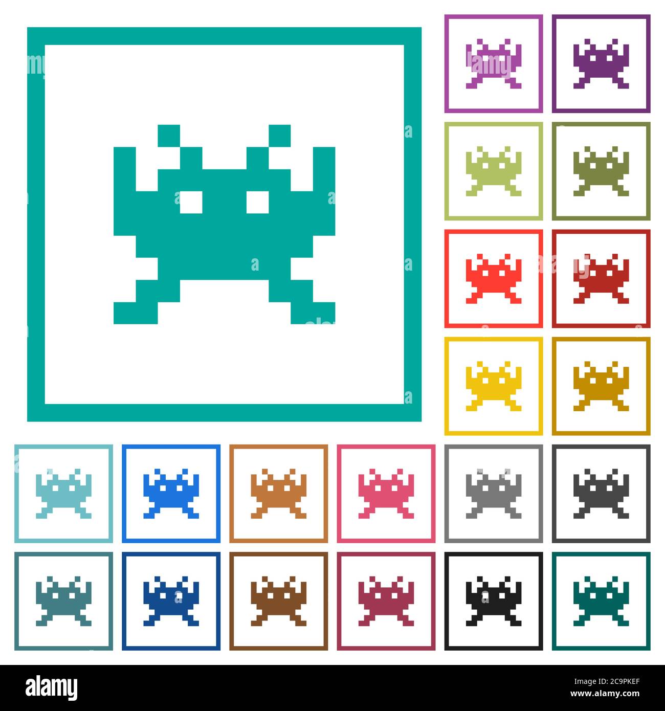 Video game flat color icons with quadrant frames on white background ...