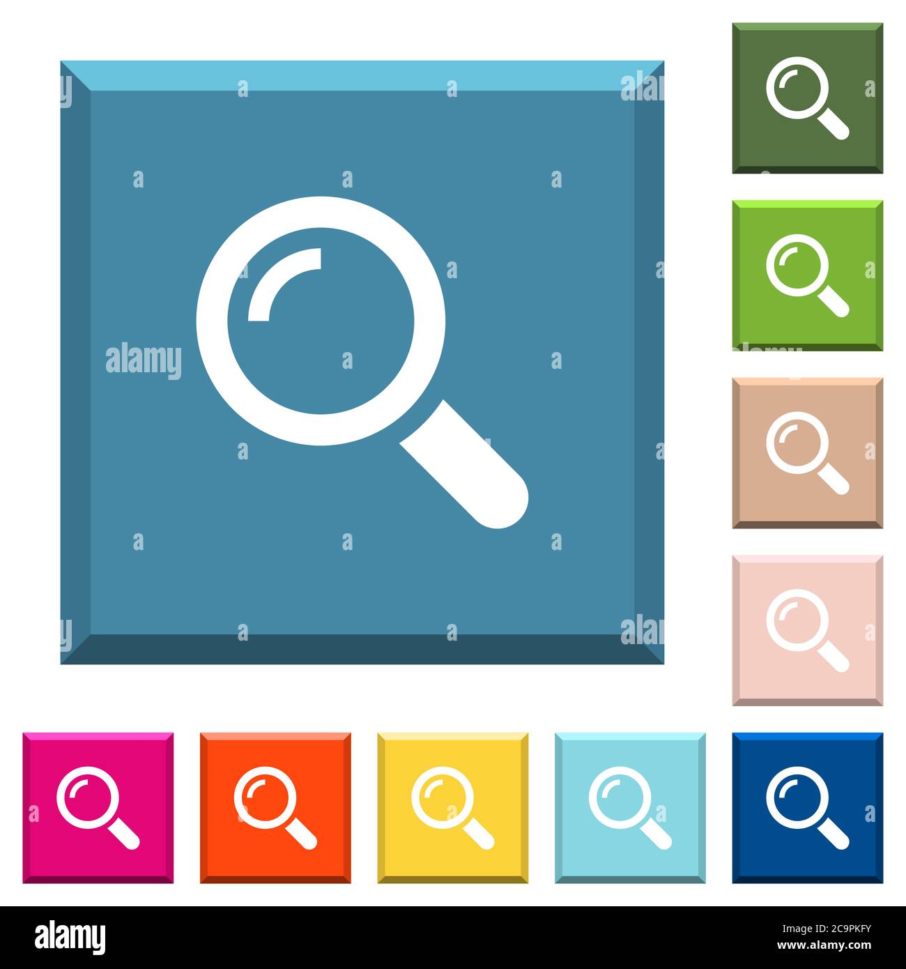 Single magnifier white icons on edged square buttons in various trendy ...