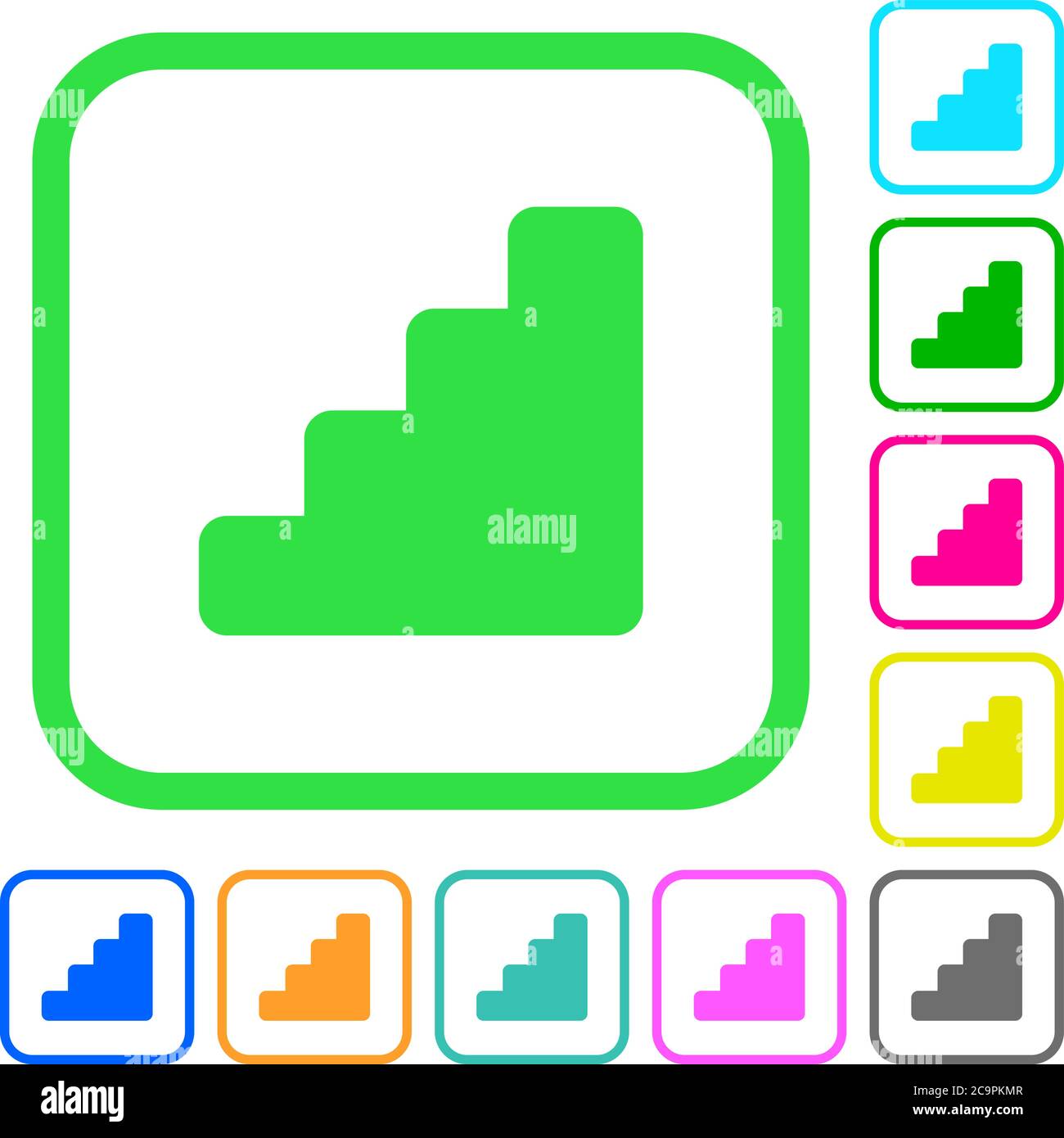 Stairs vivid colored flat icons in curved borders on white background ...