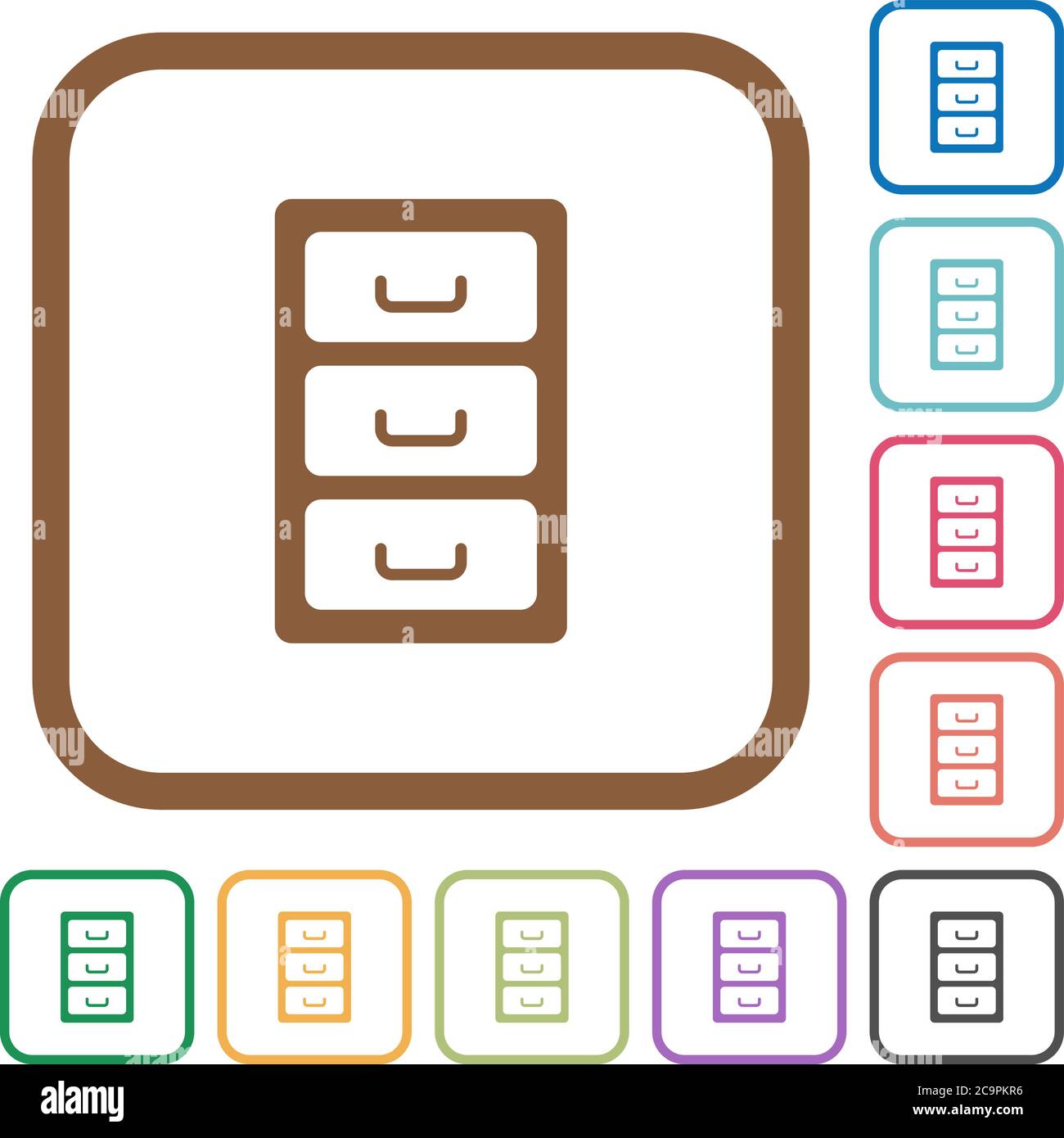 Archive file cabinet simple icons in color rounded square frames on white background Stock ...