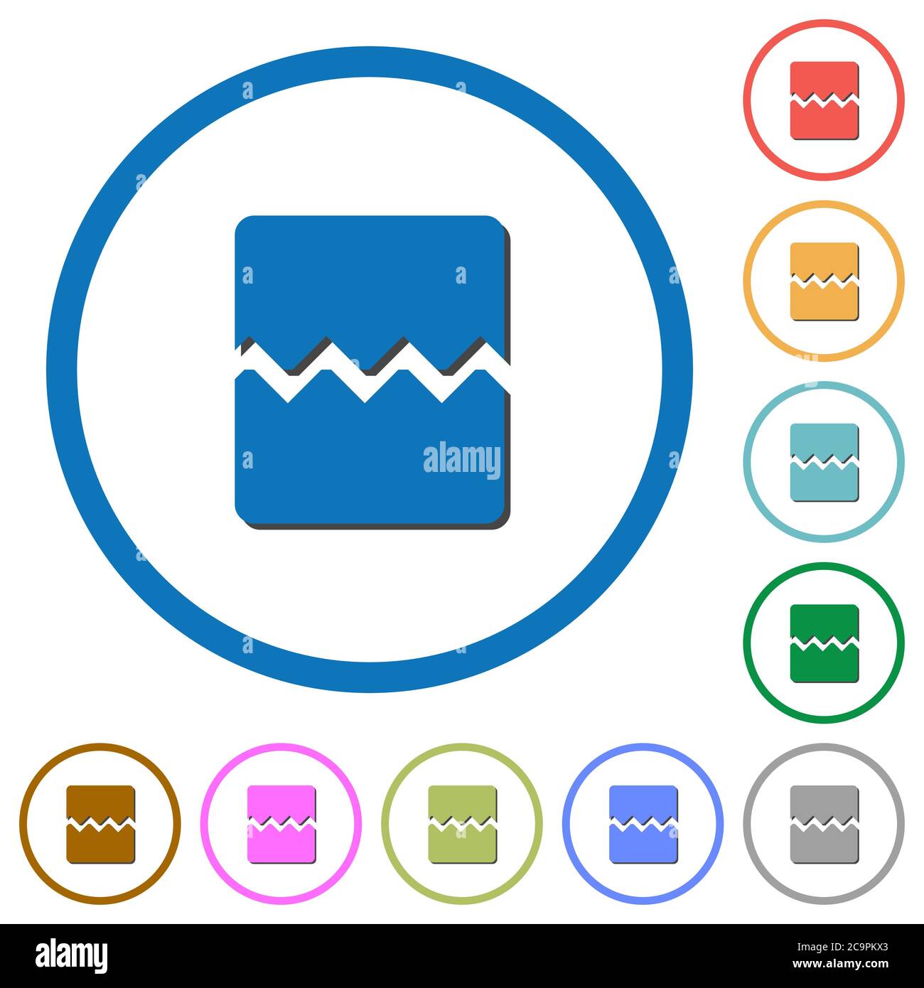 Page break flat color vector icons with shadows in round outlines on ...