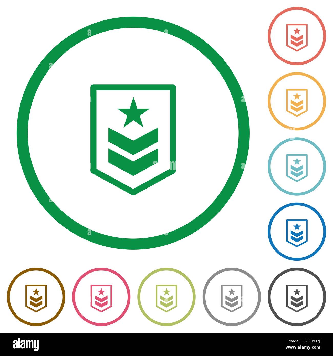 Military rank flat color icons in round outlines on white background ...
