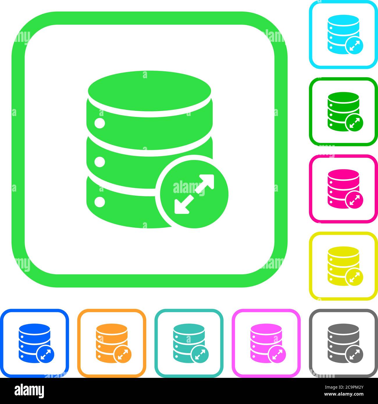 Expand database vivid colored flat icons in curved borders on white ...