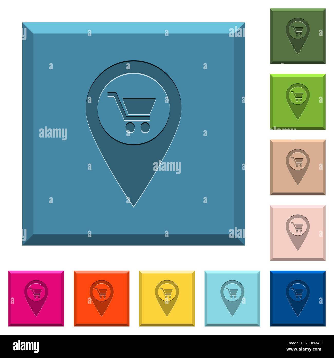 Department store GPS map location engraved icons on edged square ...