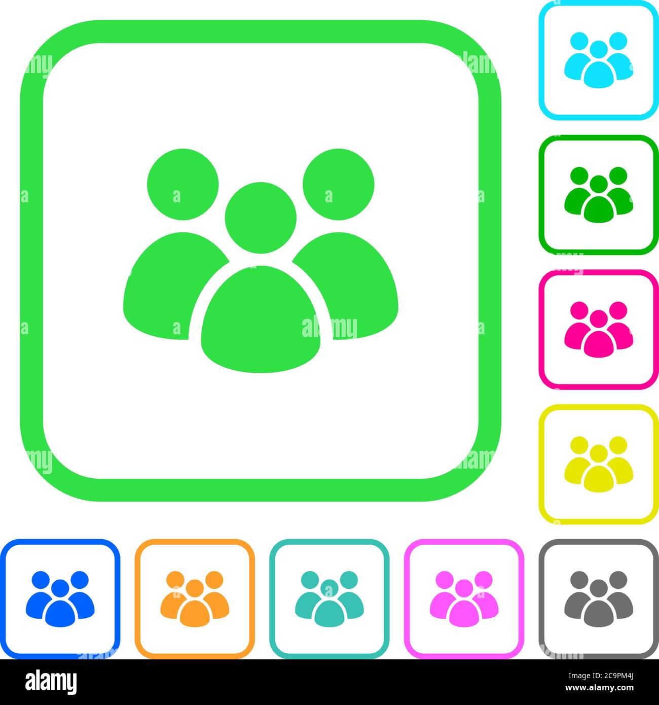 Team vivid colored flat icons in curved borders on white background ...