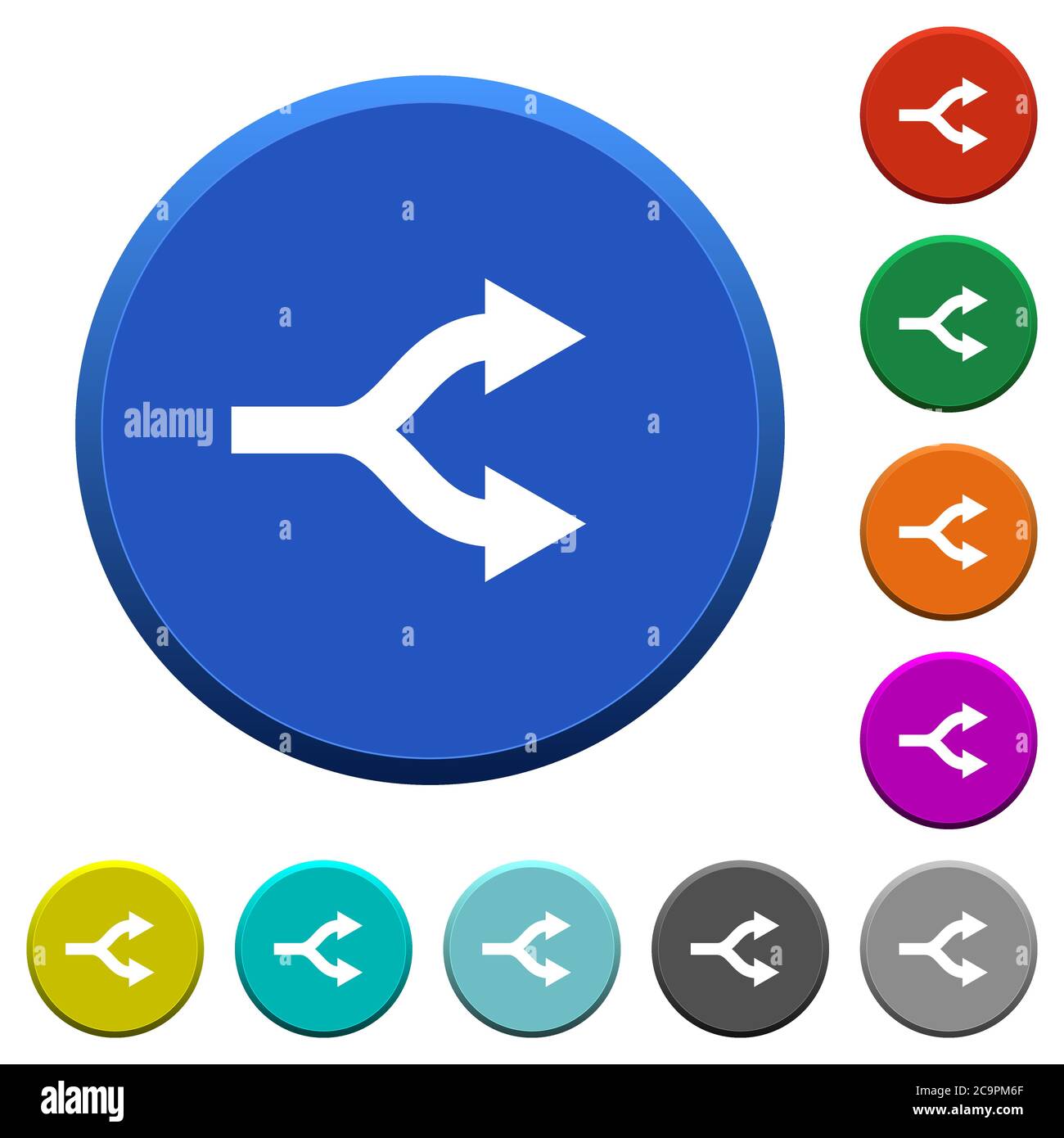 Split arrows round color beveled buttons with smooth surfaces and flat ...