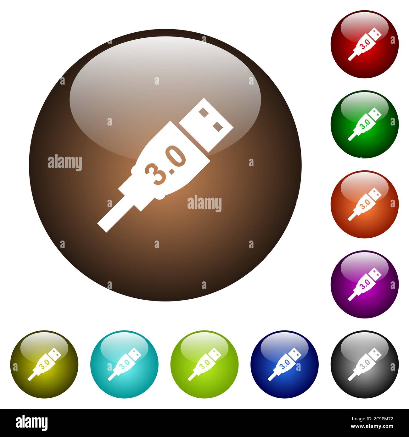 High speed USB white icons on round color glass buttons Stock Vector ...