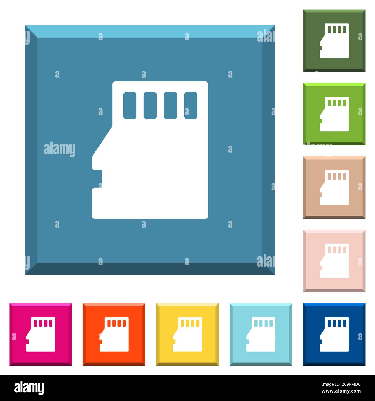 Micro SD memory card white icons on edged square buttons in various ...