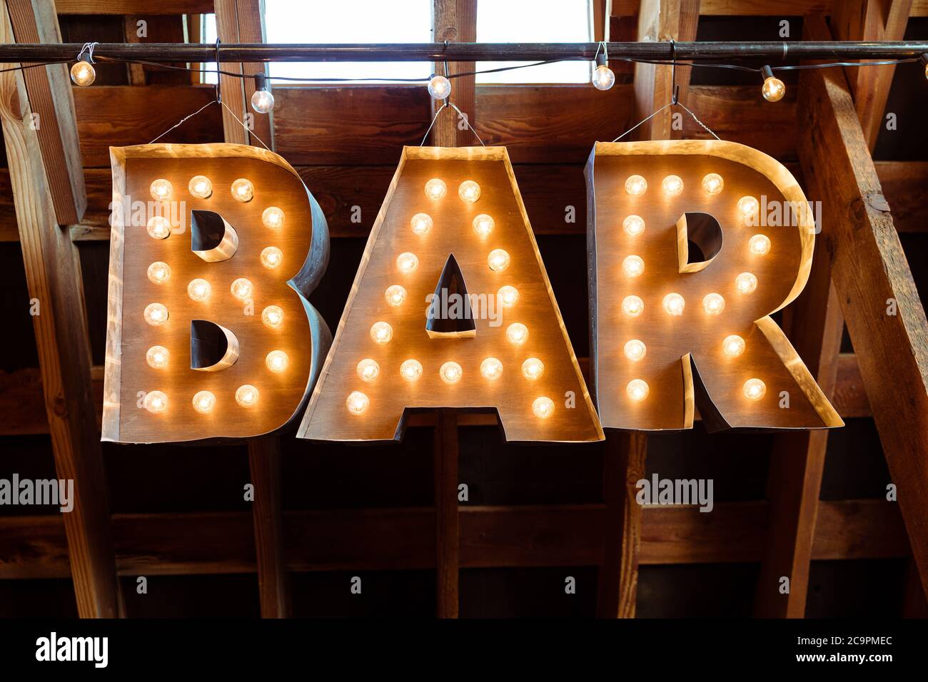 Rustic bar sign made of lights Stock Photo - Alamy