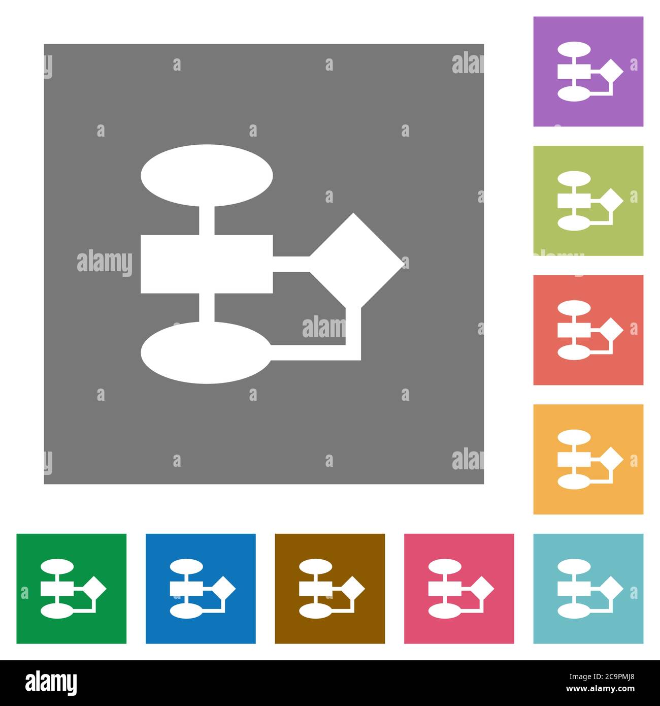 Flowchart flat icons on simple color square backgrounds Stock Vector ...