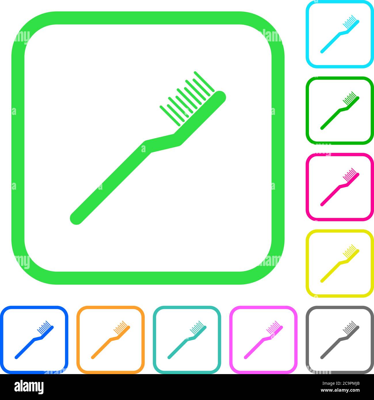 Toothbrush vivid colored flat icons in curved borders on white ...