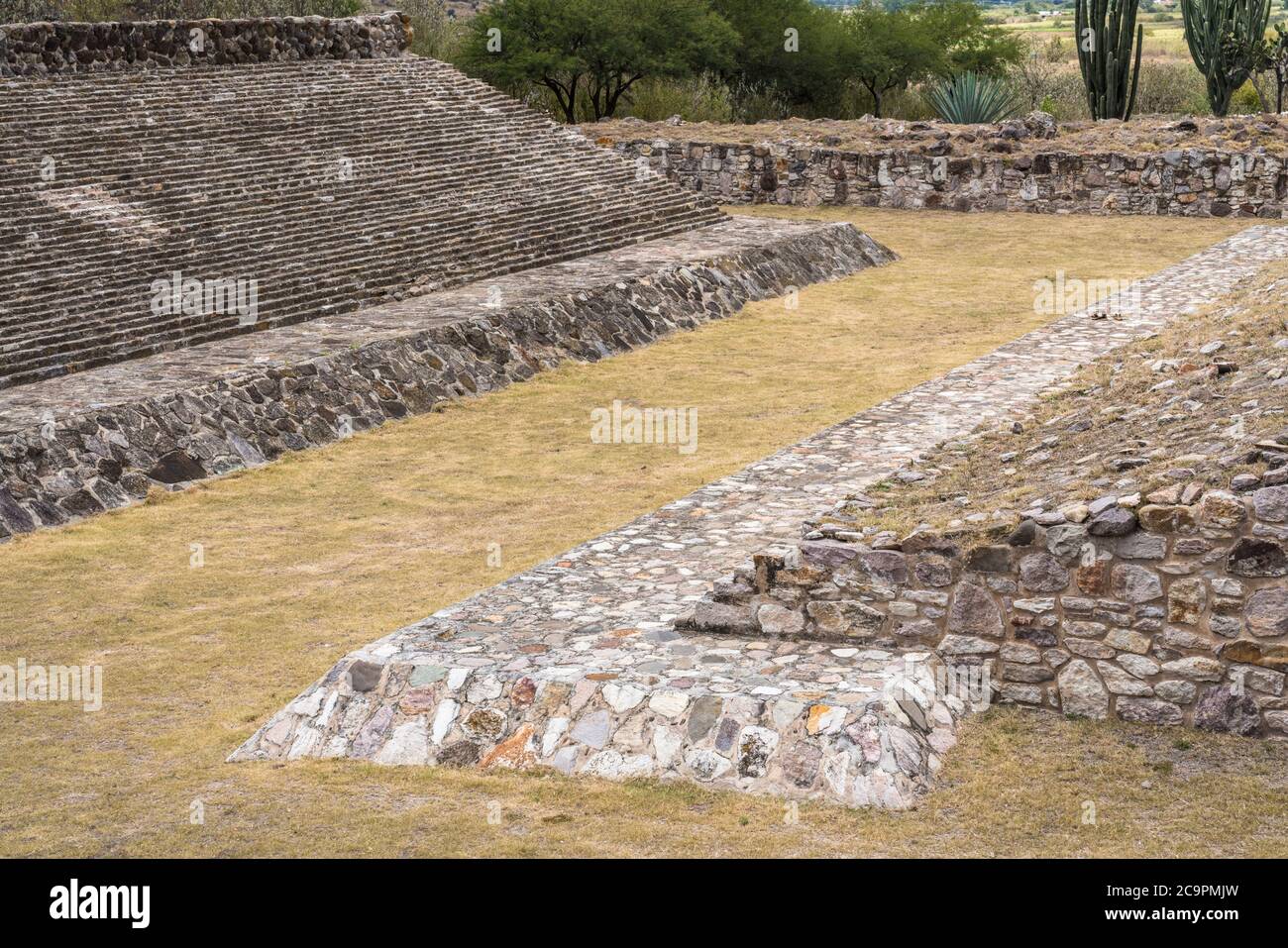The ball court in the ruins of the pre-Hispanic Zapotec city of Dainzu ...
