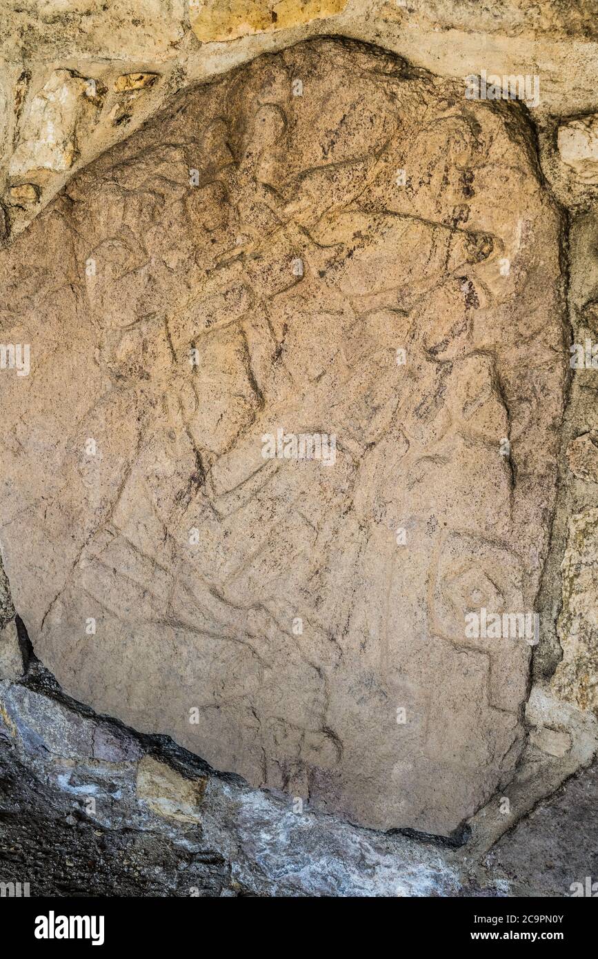 The Gallery on the wall of Building A in the ruins of the pre-Hispanic ...
