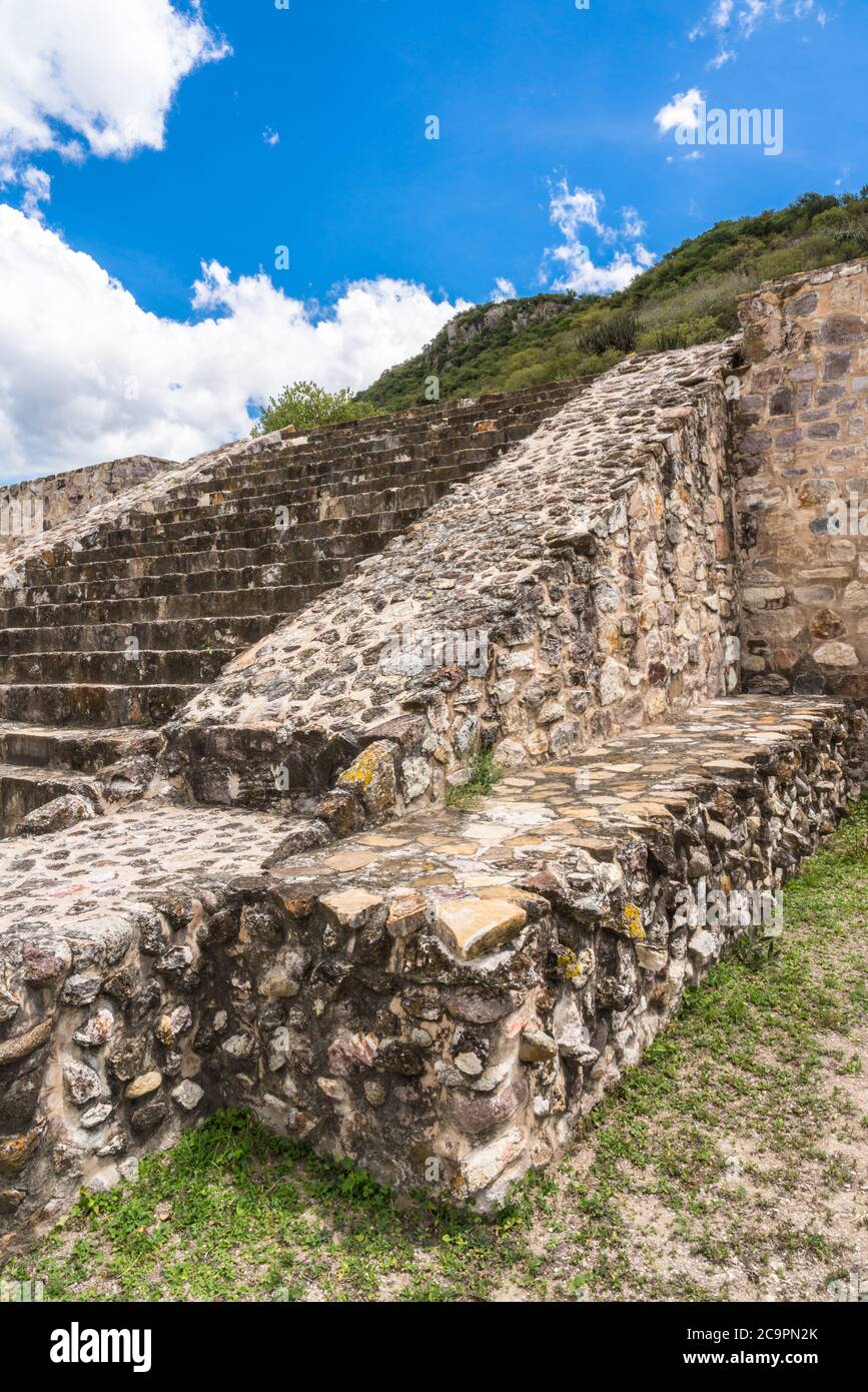 A stairway on Building B in the ruins of the pre-Hispanic Zapotec city ...