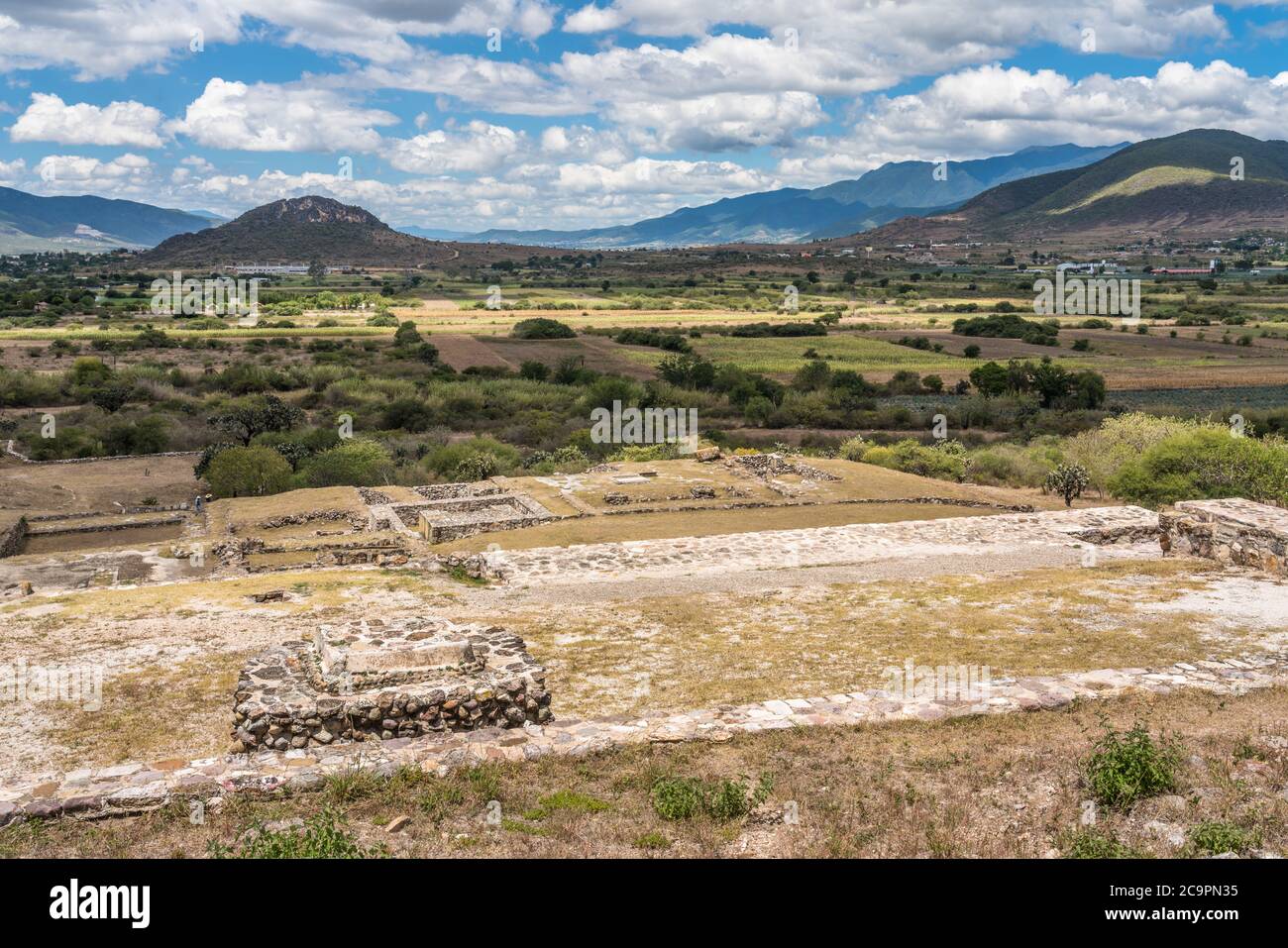 A ceremonial platform on the top of Building A in the ruins of the pre ...