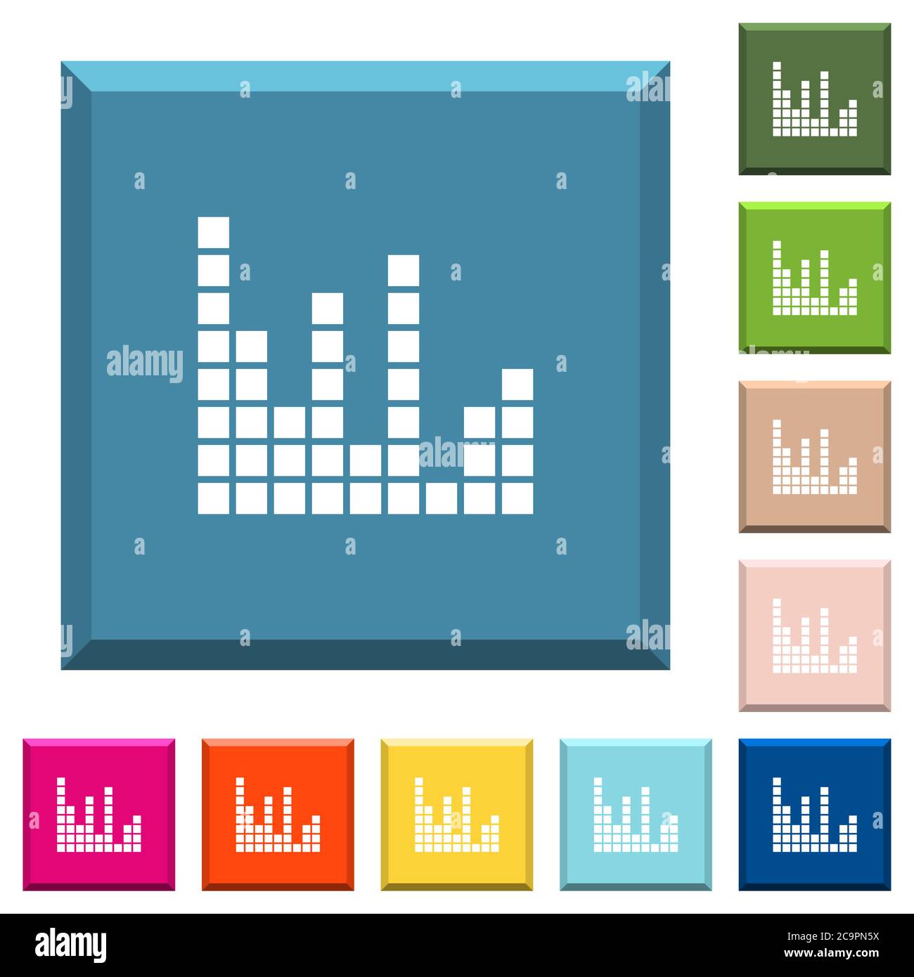 Sound bars white icons on edged square buttons in various trendy colors ...