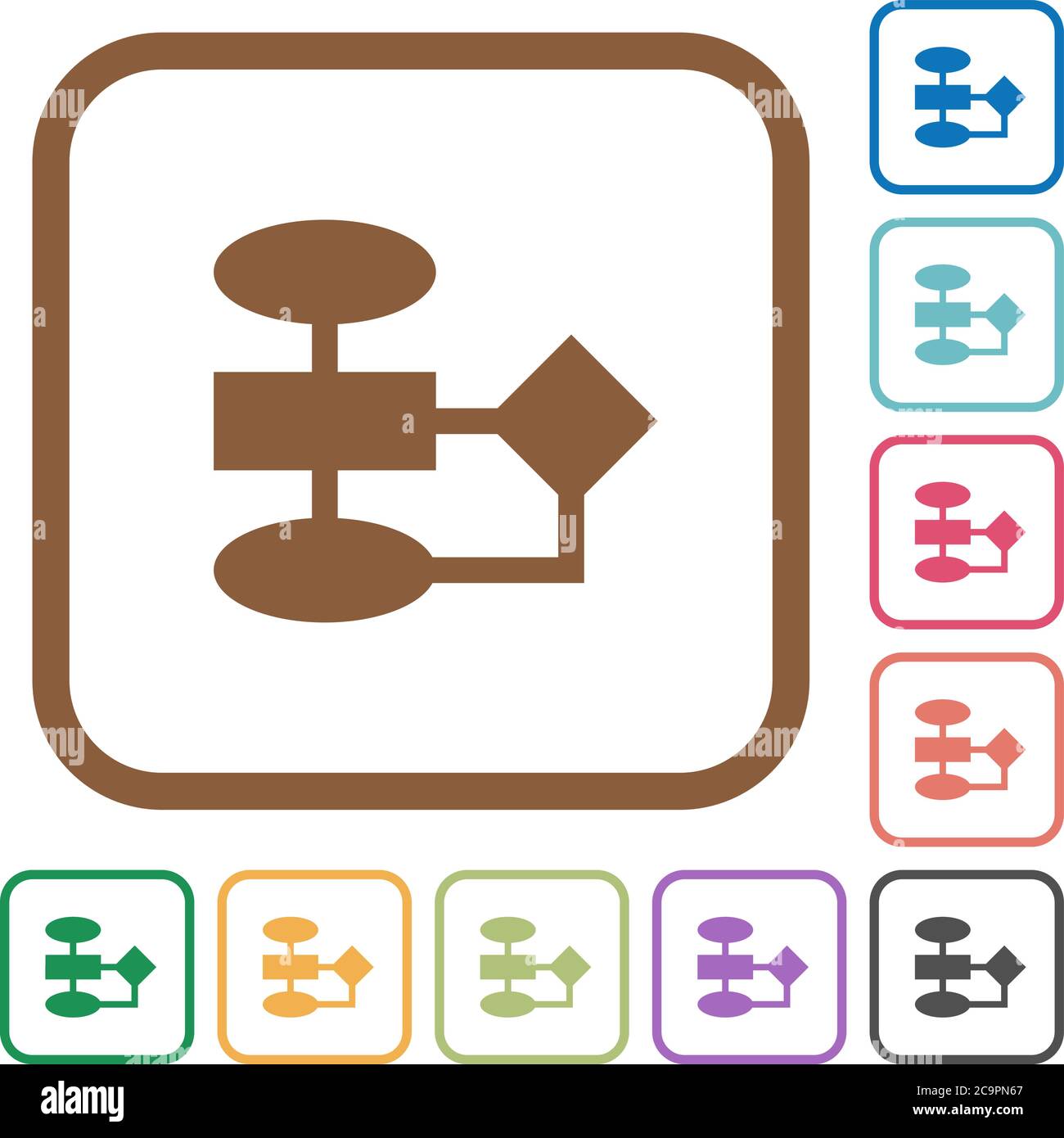Flowchart simple icons in color rounded square frames on white ...