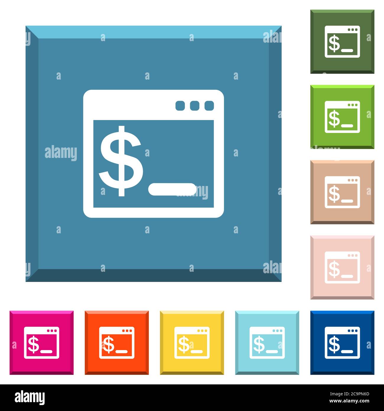 OS command terminal white icons on edged square buttons in various ...
