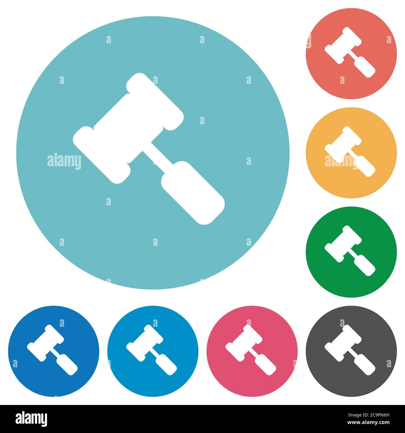 Judge hammer flat white icons on round color backgrounds Stock Vector ...