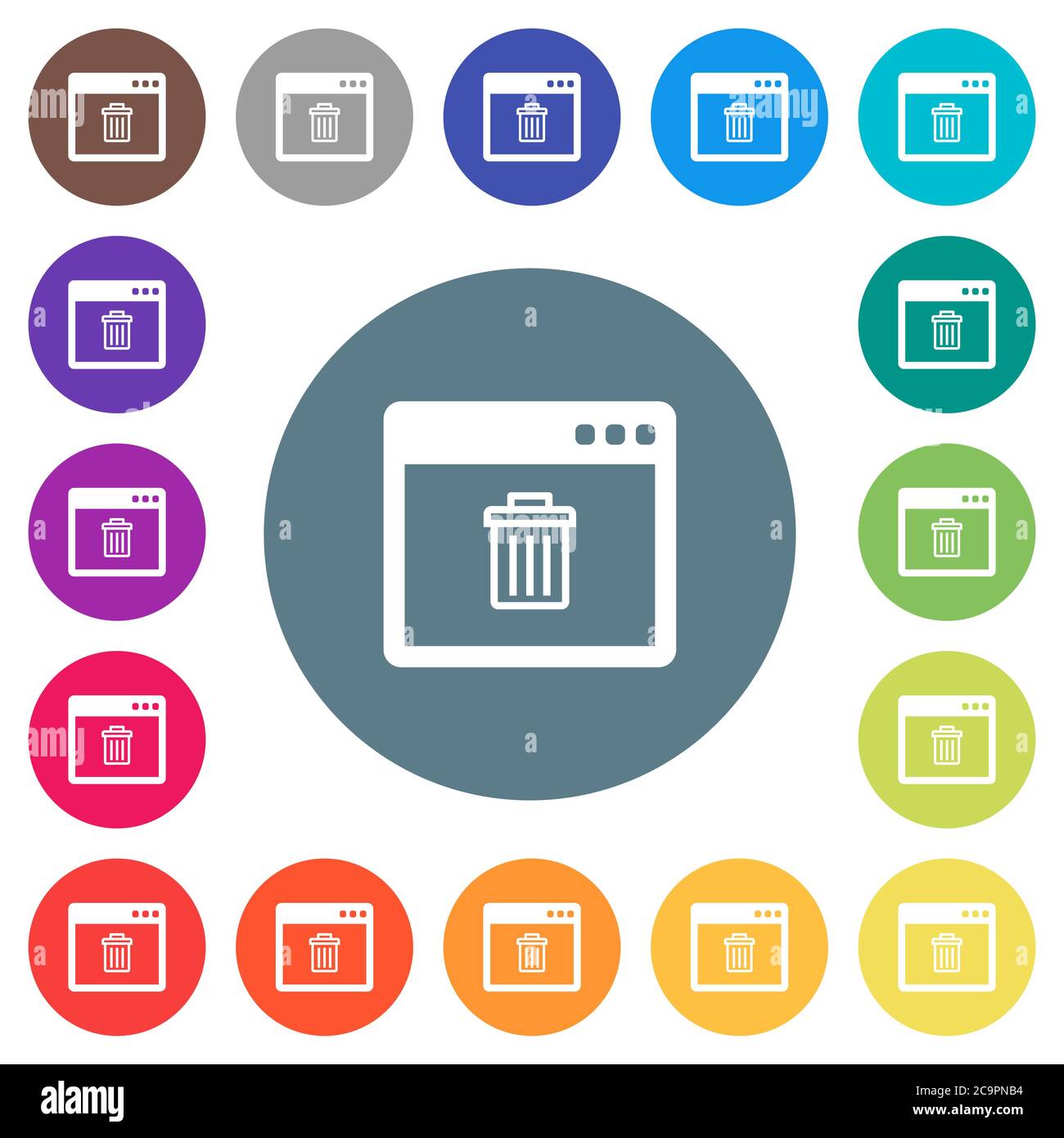Application delete flat white icons on round color backgrounds. 17 ...