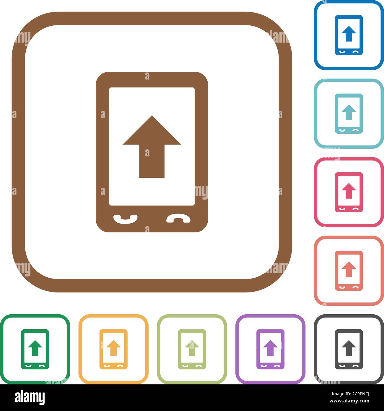 Mobile scroll up simple icons in color rounded square frames on white background Stock Vector ...