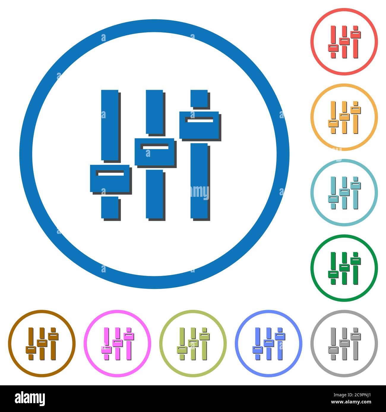 Adjust flat color vector icons with shadows in round outlines on white ...