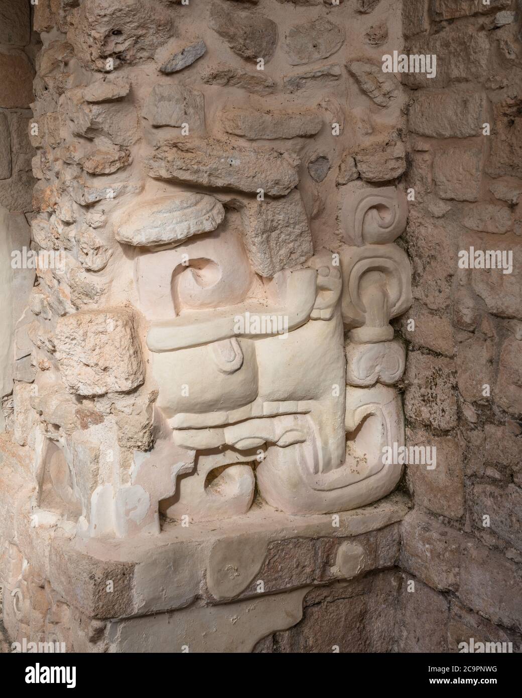 Decorative stucco carvings in the Acropolis in the pre-HIspanic ruins ...