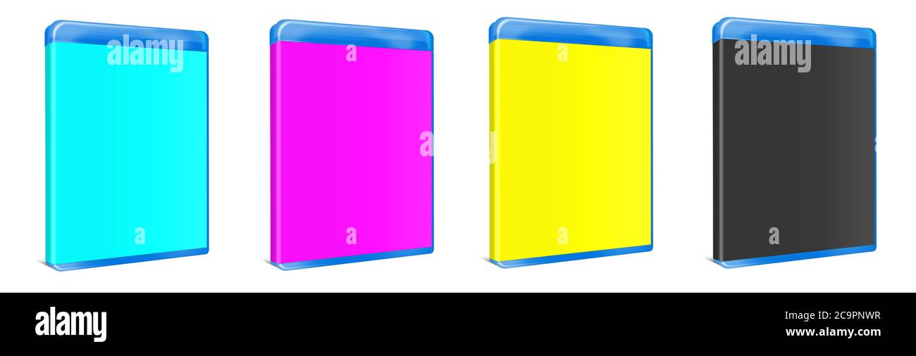 Blank Blu-ray case CMYK. Illustration 3D rendering. Isolated on white ...