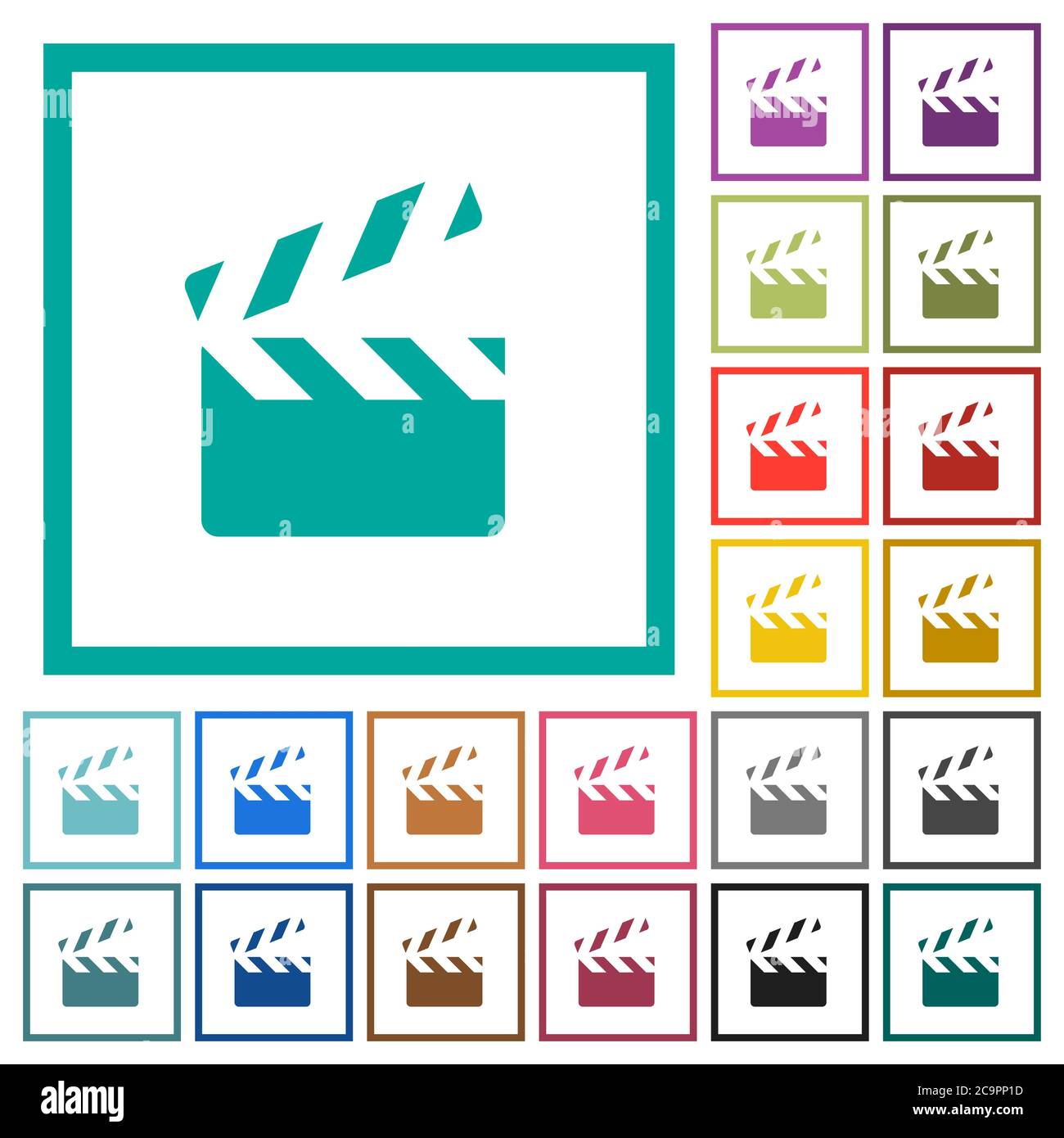Clapperboard flat color icons with quadrant frames on white background ...