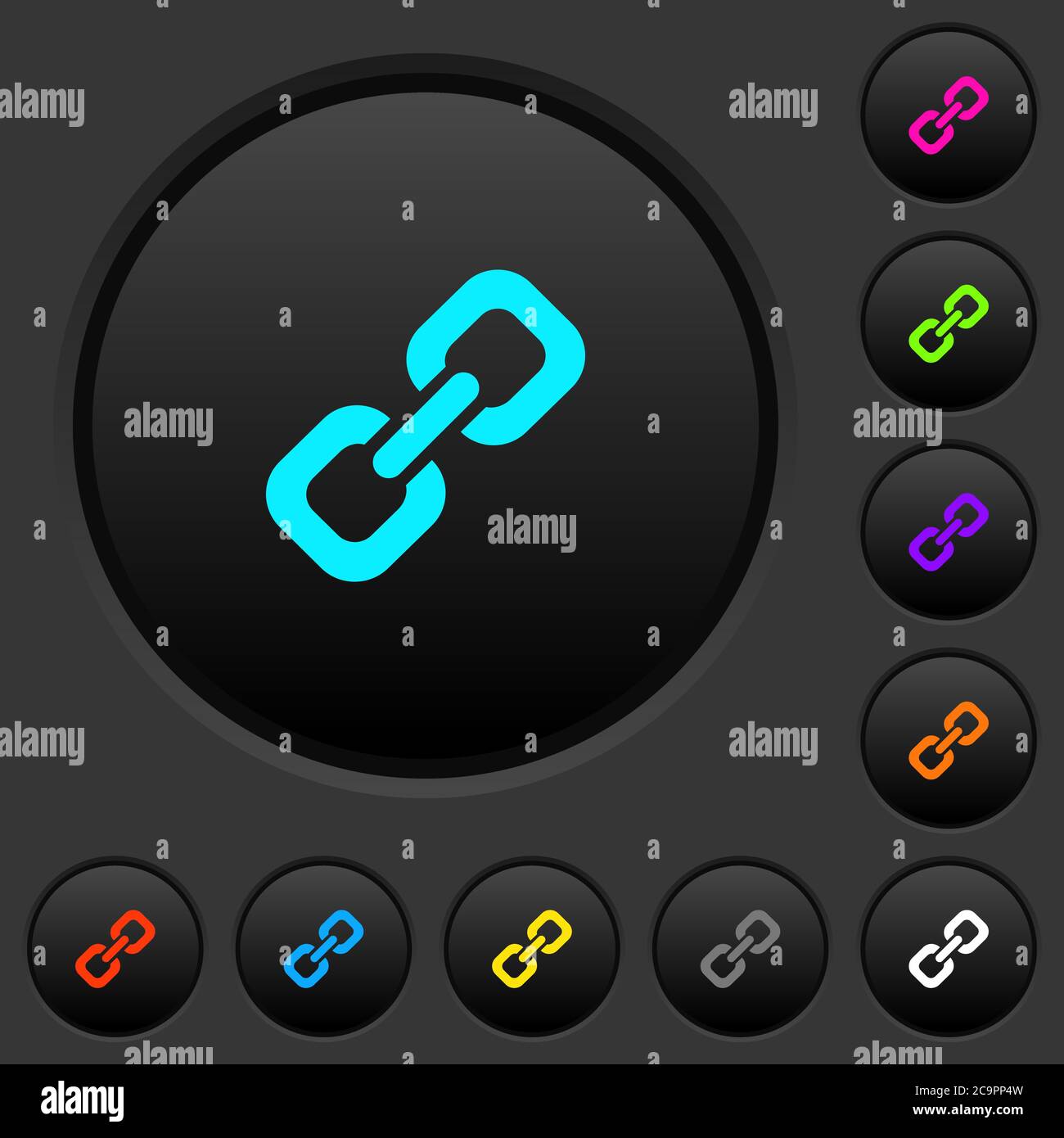 Link dark push buttons with vivid color icons on dark grey background ... Link dark push buttons with vivid color icons on dark grey background ...