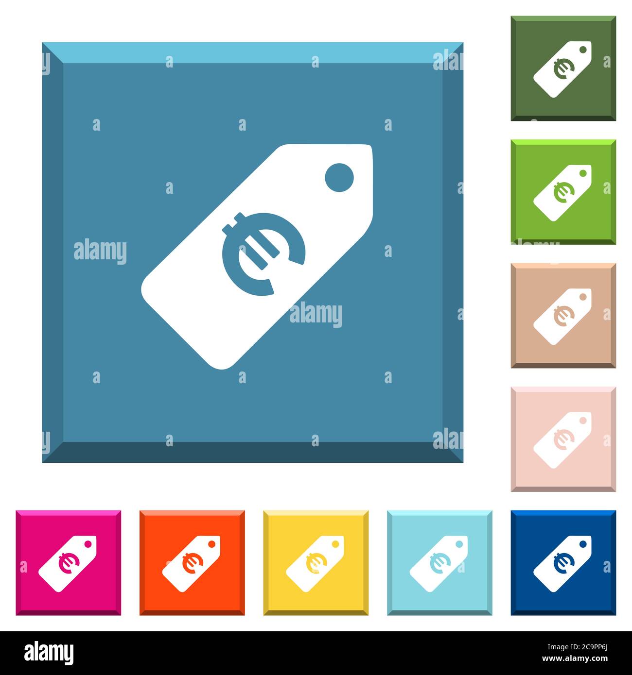 Euro price label white icons on edged square buttons in various trendy ...