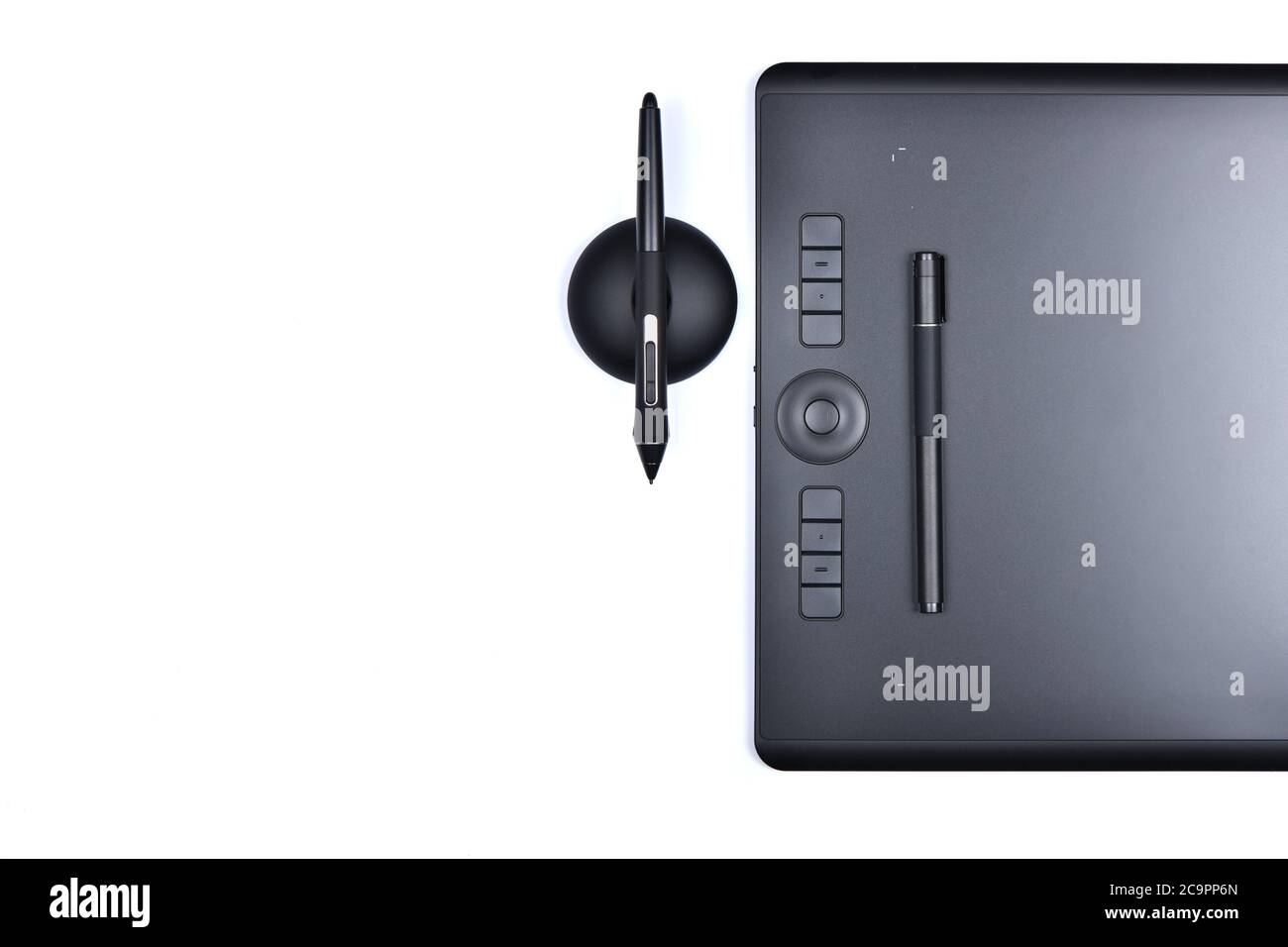 Top view professional graphics tablet with digitized pen. Isolated on ...