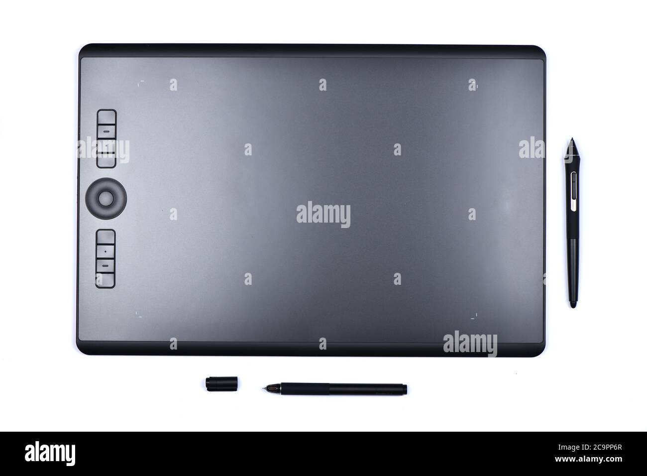 Top view professional graphics tablet with digitized pen. Isolated on ...