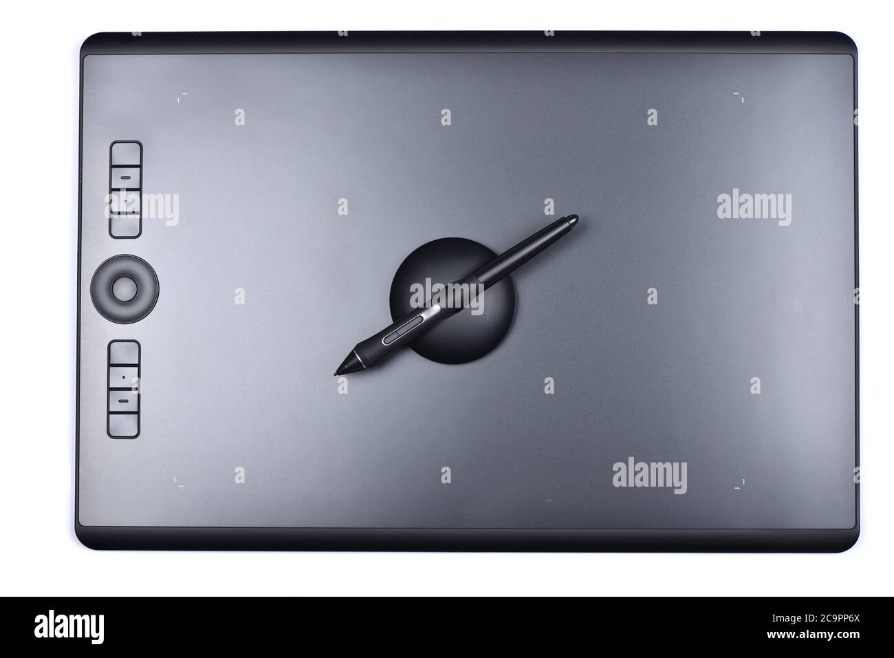 Top view professional graphics tablet with digitized pen. Isolated on ...