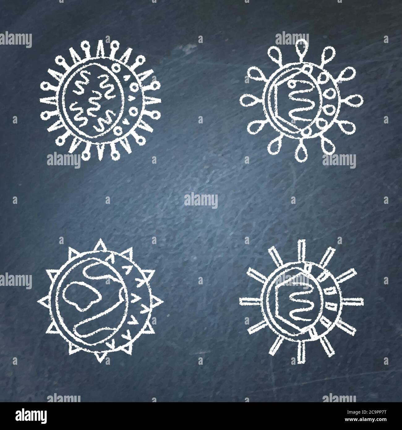 Chalkboard virus cell icons collection in line style. Symbols of ...