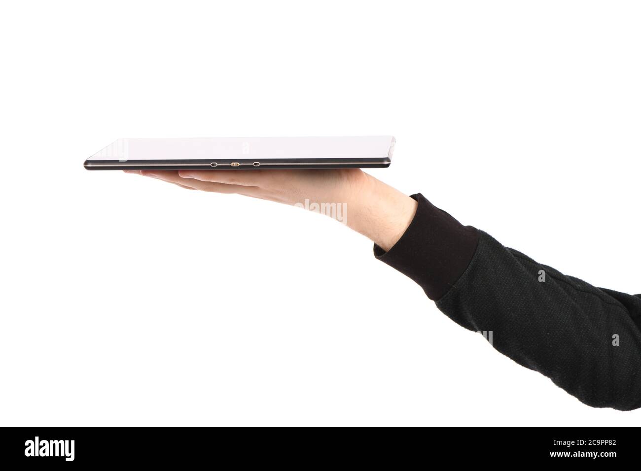 Hand holds tablet pc isolated on white background. High resolution ...