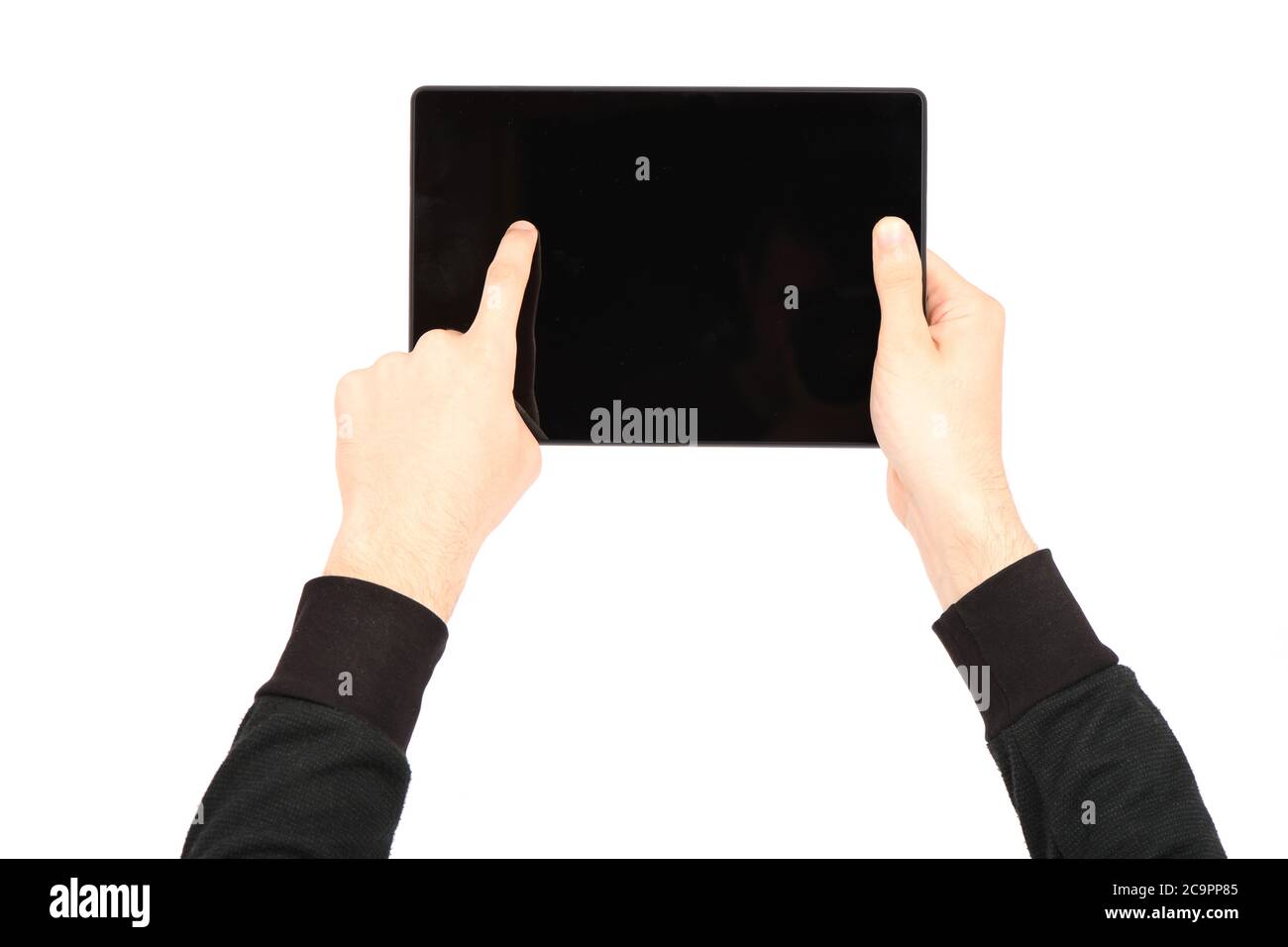 Hand holds tablet pc isolated on white background. High resolution ...