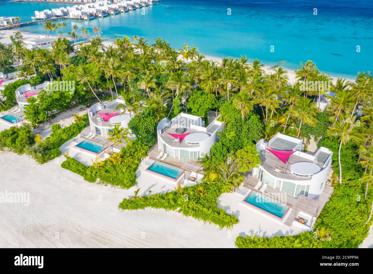 Perfect aerial landscape, luxury tropical resort or hotel with water ...