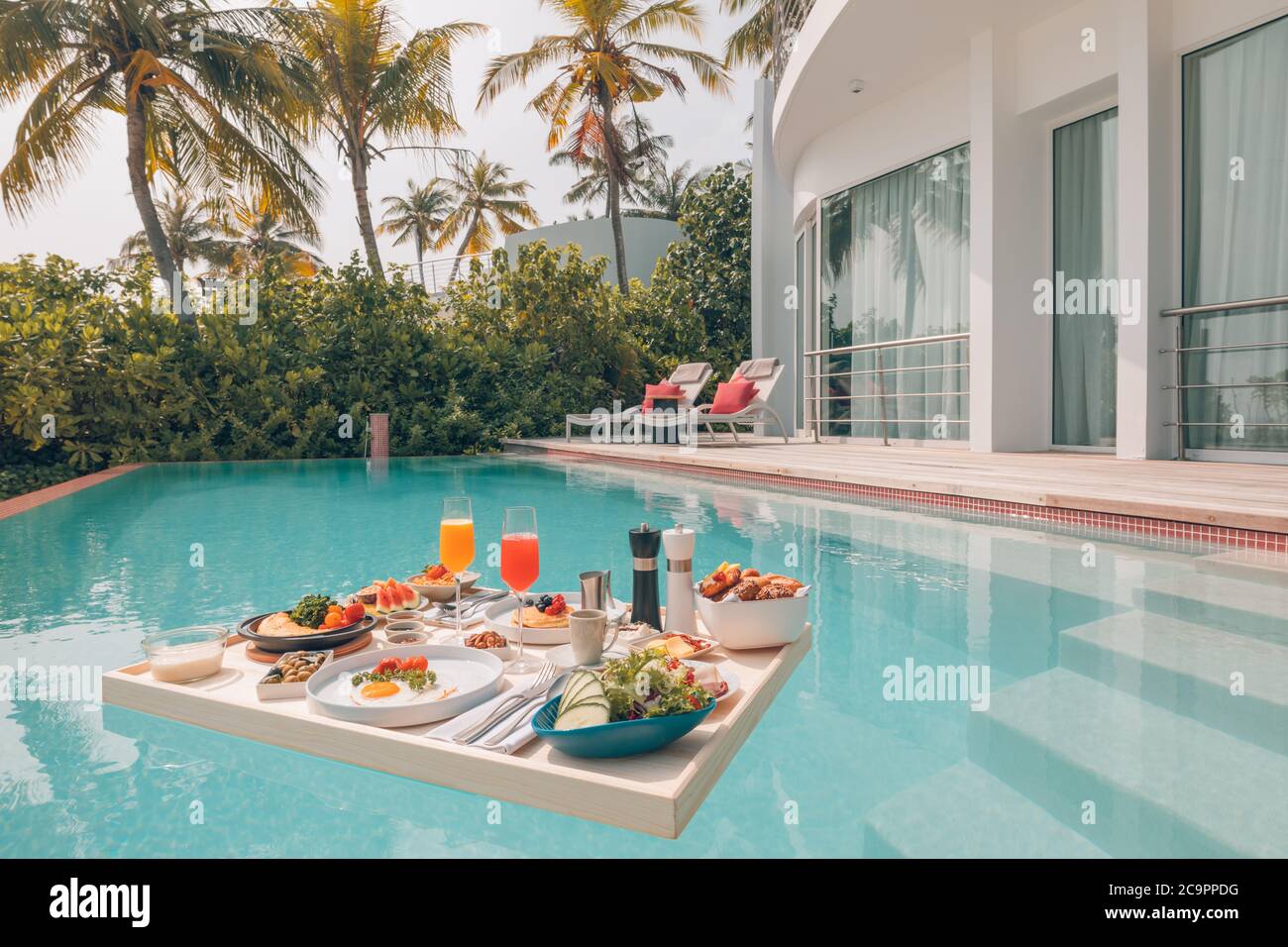 Breakfast swimming pool, floating breakfast luxurious tropical resort ...