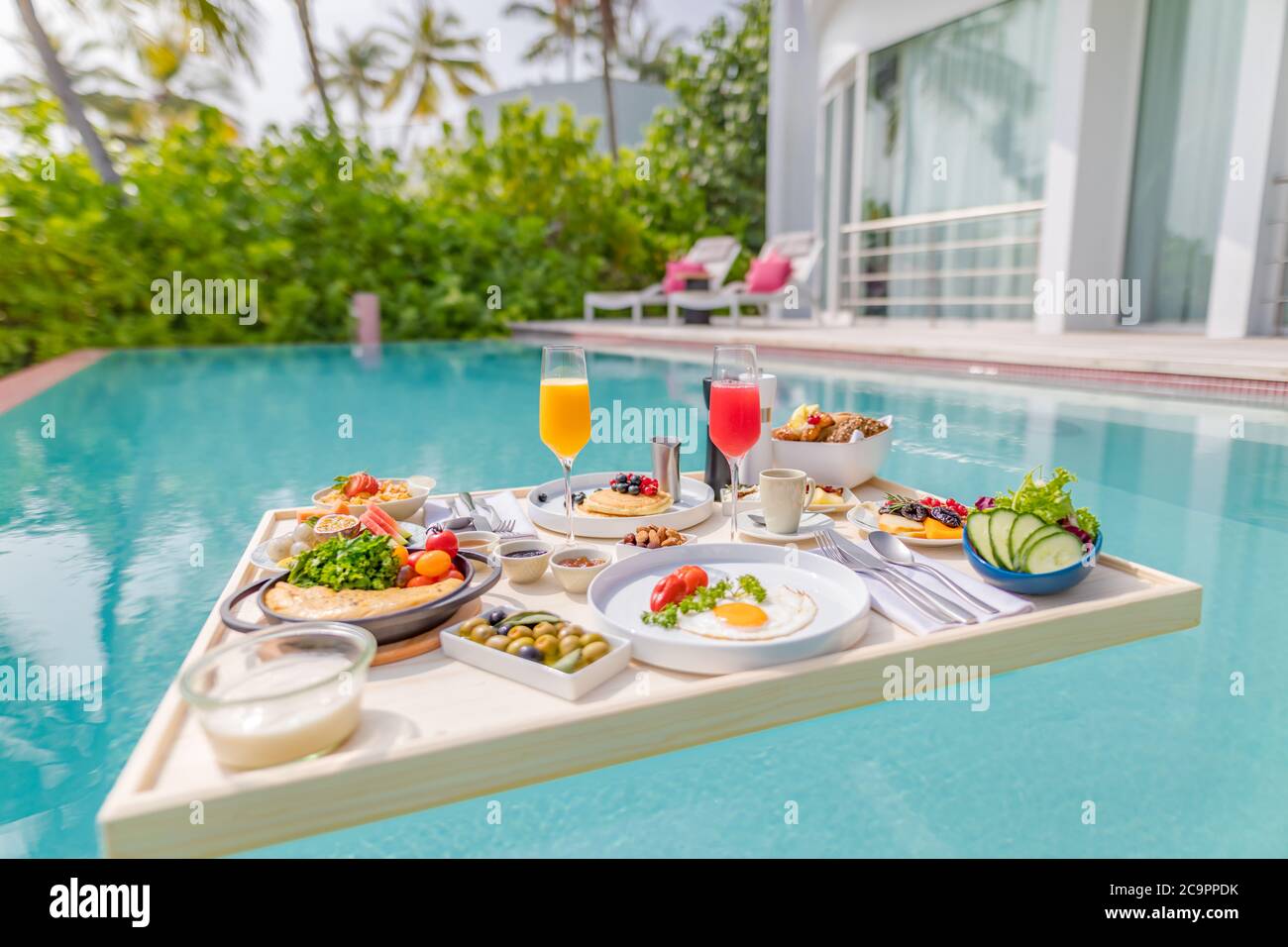 Breakfast swimming pool, floating breakfast luxurious tropical resort ...